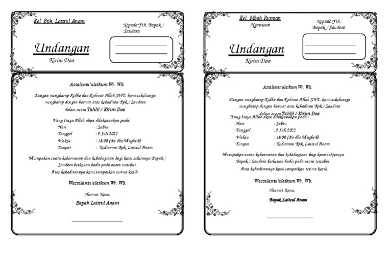 Undangan Tahlil dan Kirim Doa | PDF