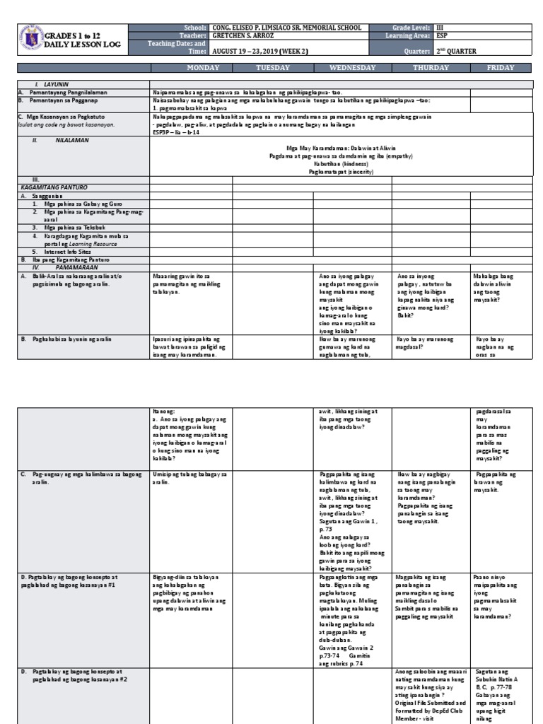 DLL - Esp 3 - Q2 - W2 | PDF