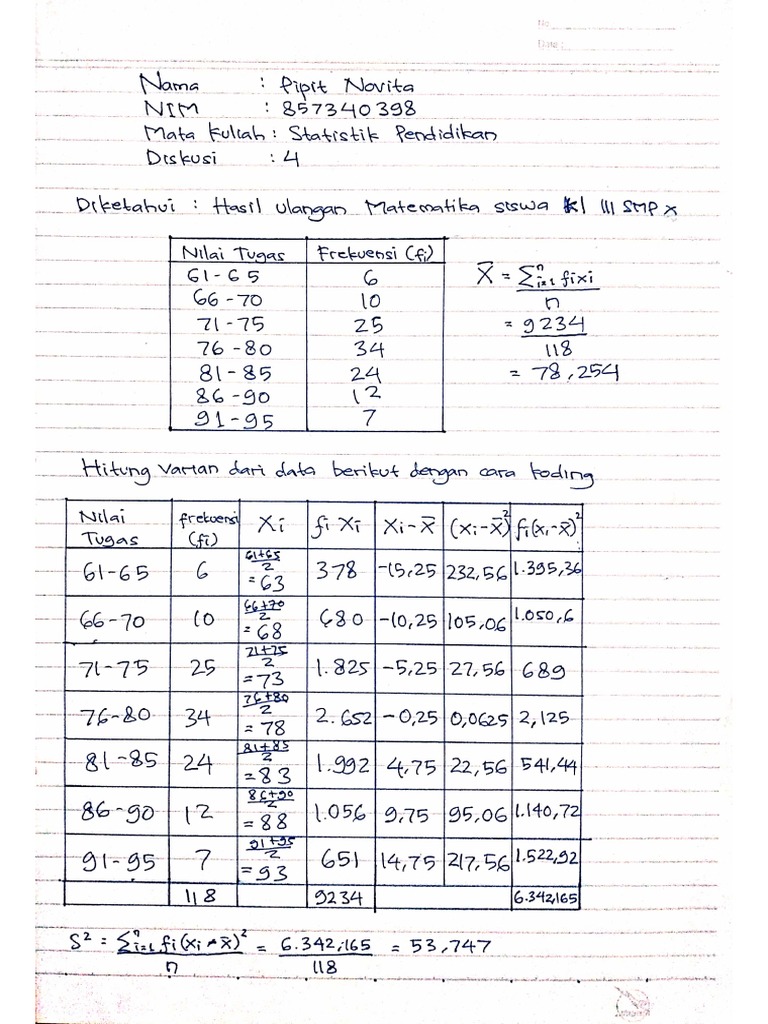Diskusi 4 - Statistik Pendidikan - Pipit Novita | PDF