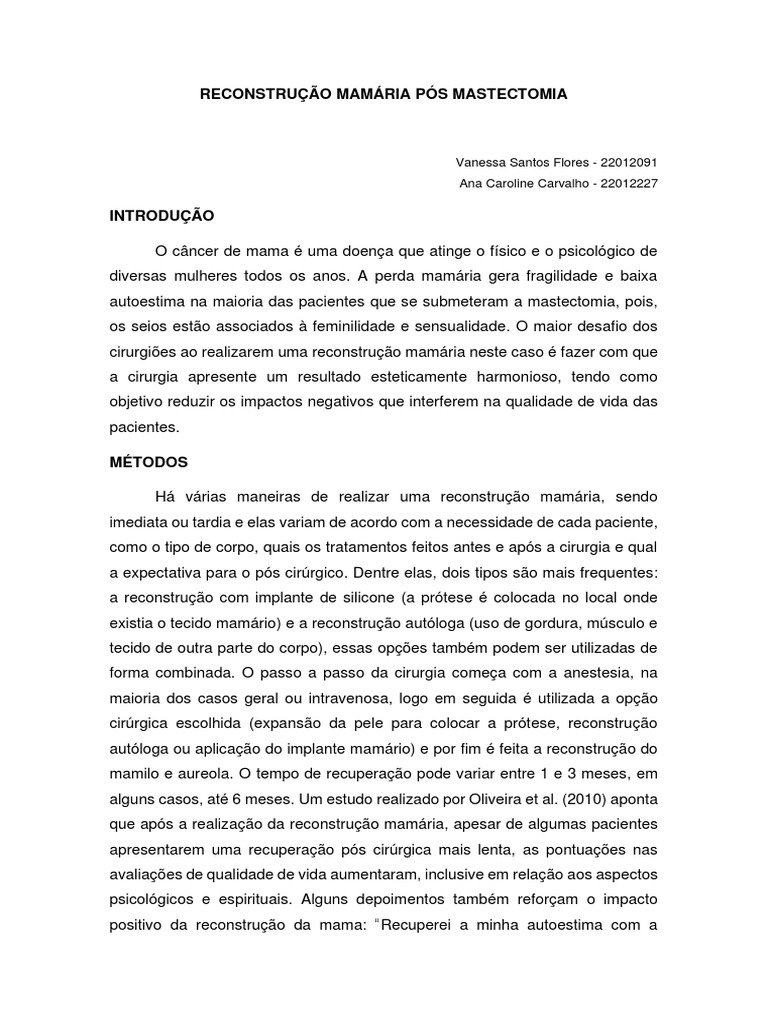 Reconstrução Mamária Pós Mastectomia | PDF | Seio | Câncer de mama