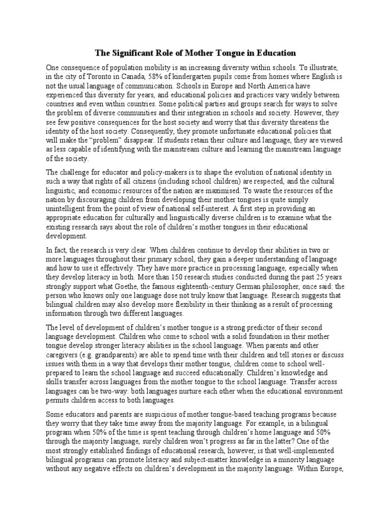 Importance of Mother Tongue in Education | PDF | Multilingualism ...