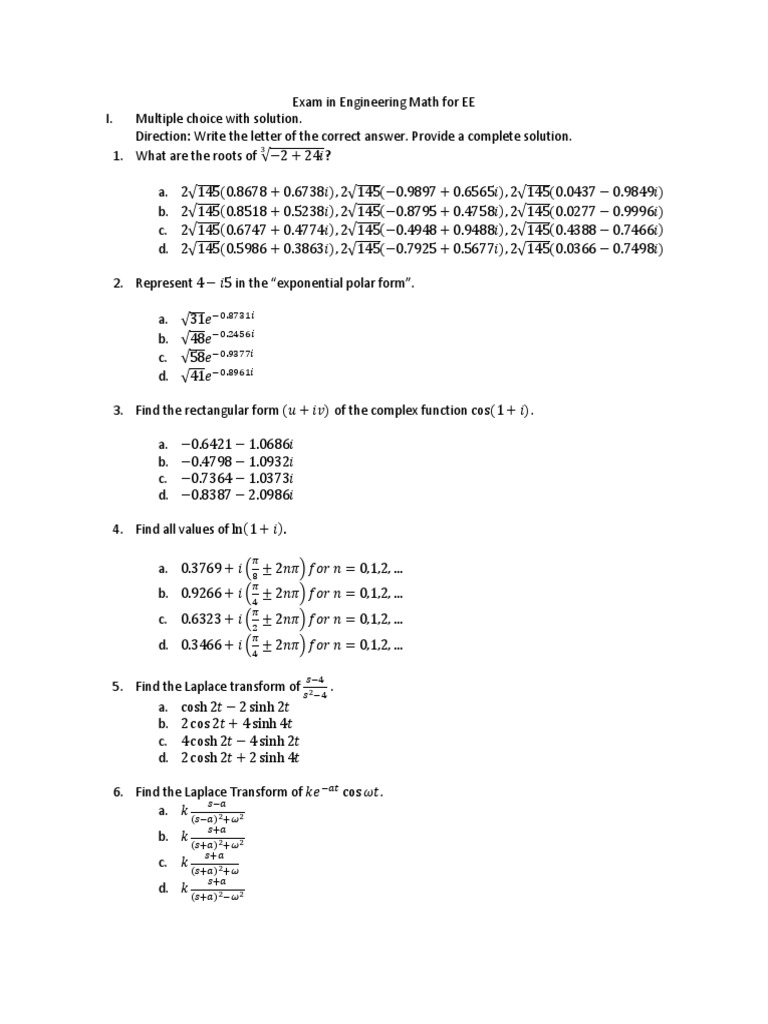 Exam in Engineering Math For EE | PDF | Functions And Mappings ...