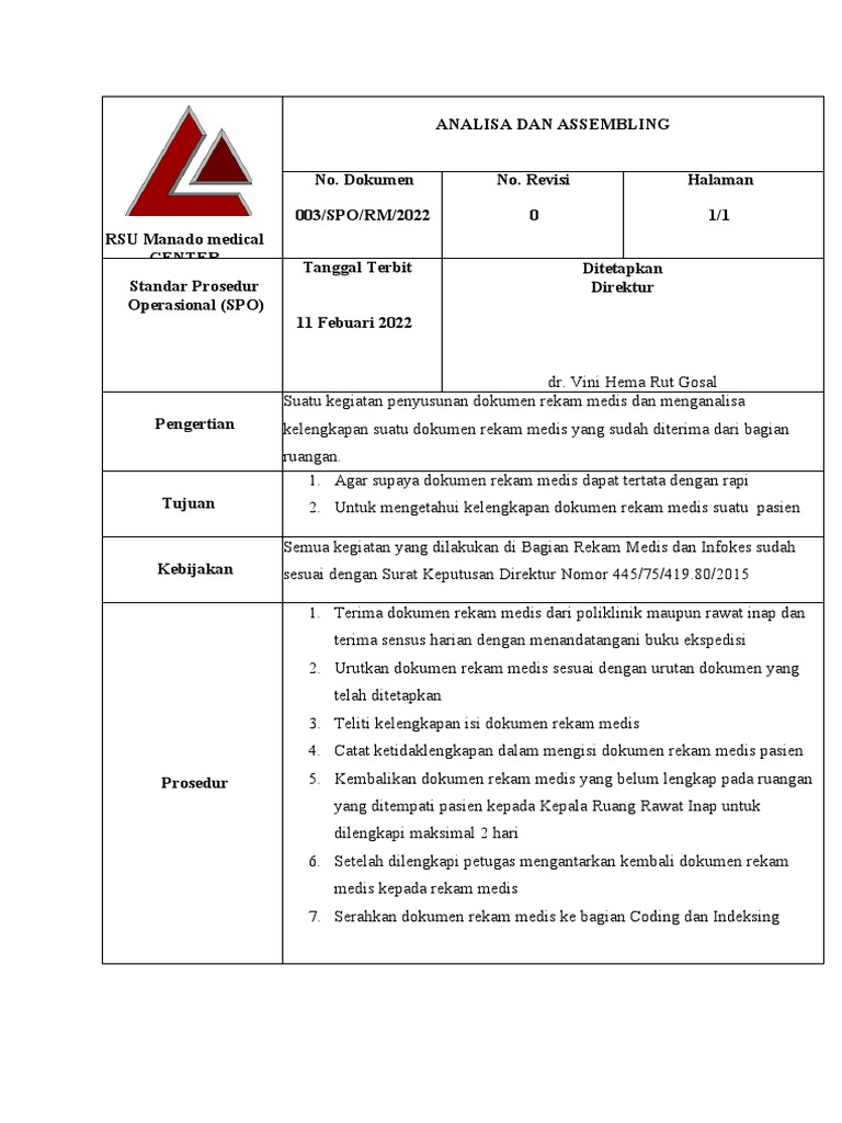 Standar Prosedur Operasional Analisa Dan Assembling | PDF