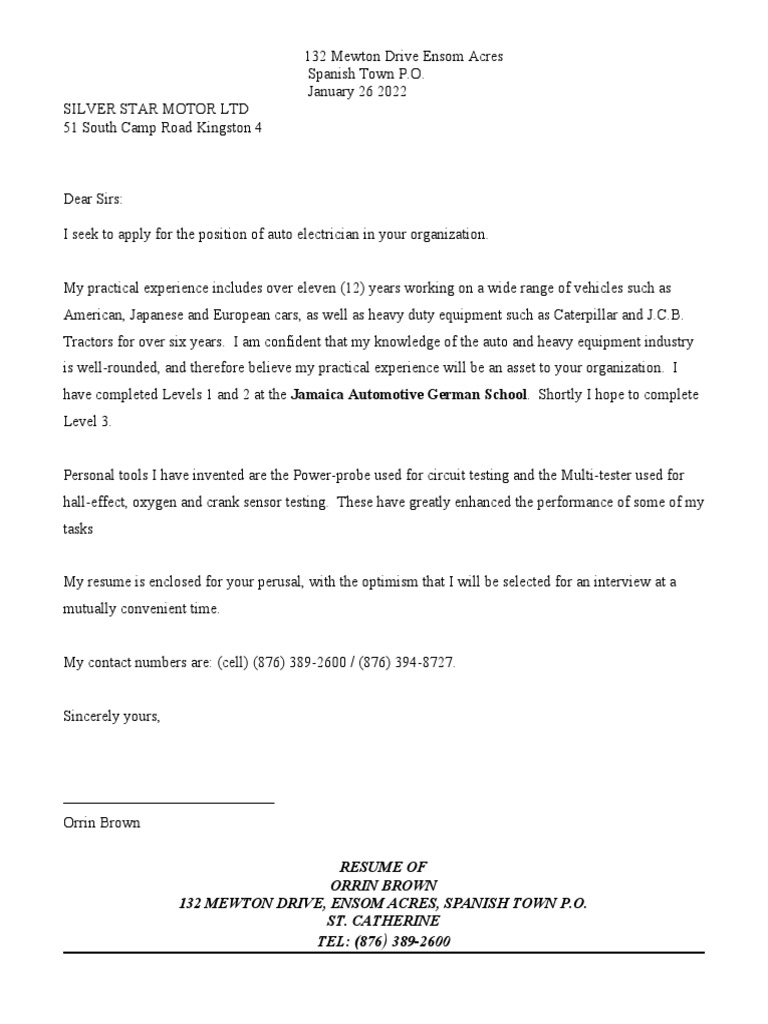 ATT - 1643220305462 - Orrin Brown Resume Silver Star Motors LTD | PDF ...
