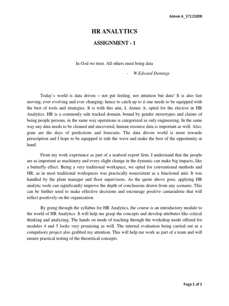 HRA - Assignment 1 - Aimee A - 2021-23 | PDF