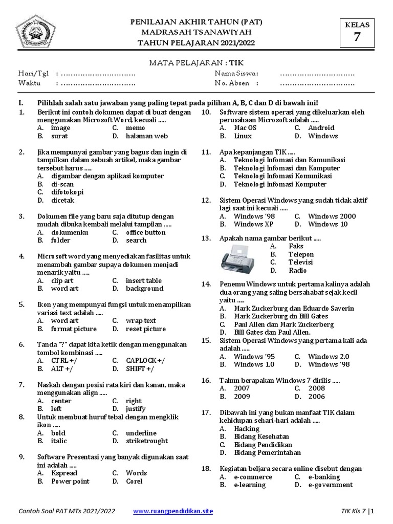 Soal PAT TIK VII | PDF