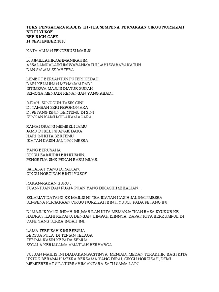 Teks Majlis Hi Tea 2020 | PDF