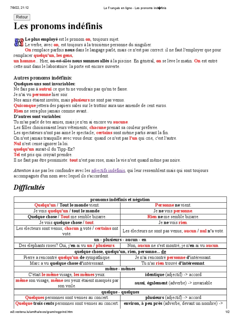 04c - Les Pronoms Indefinis | PDF | Pronom | Adverbe