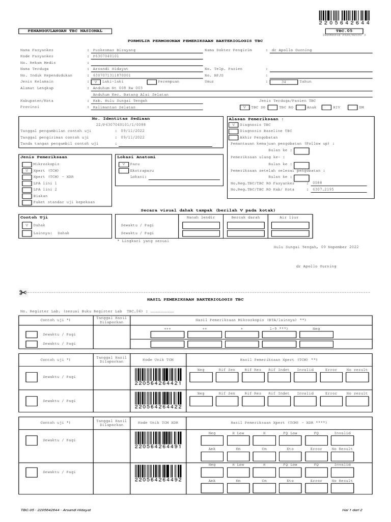 Formulir Permohonan Pemeriksaan TBC | PDF