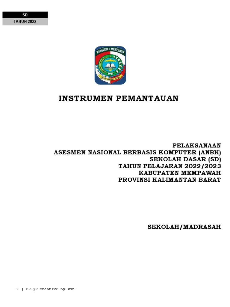 Instrumen Monev Anbk SD 2022 | PDF