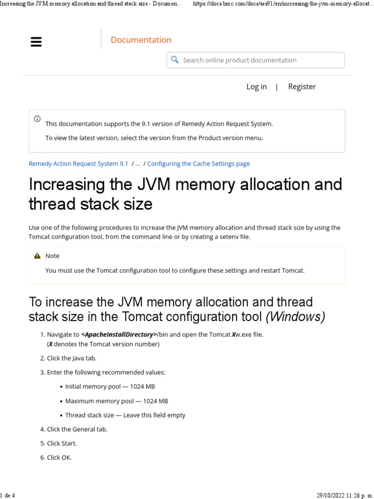 Increasing The JVM Memory Allocation and Thread Stack Size - Documentation For Remedy Action ...