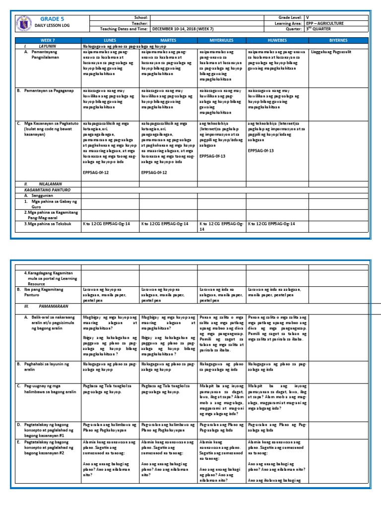 DLL G5 Q3 WEEK 7 ALL SUBJECTS (Mam Inkay Peralta) | PDF