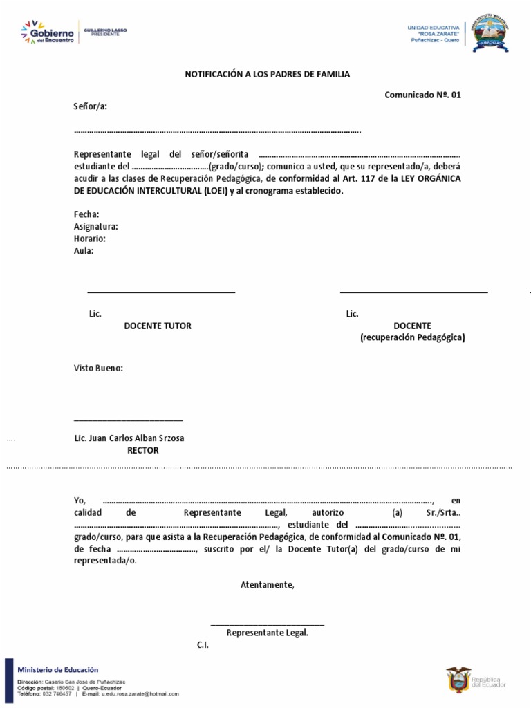 Anexo 5. Notificación A Los Padres de Familia | PDF
