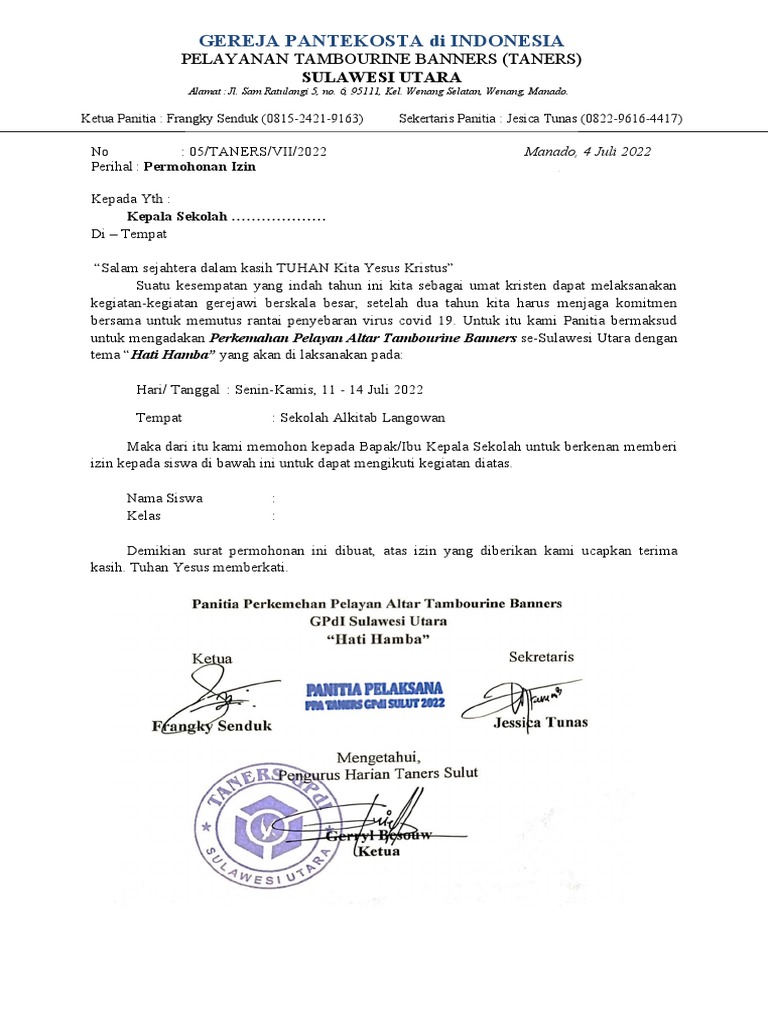 Surat Izin Untuk Sekolah | PDF