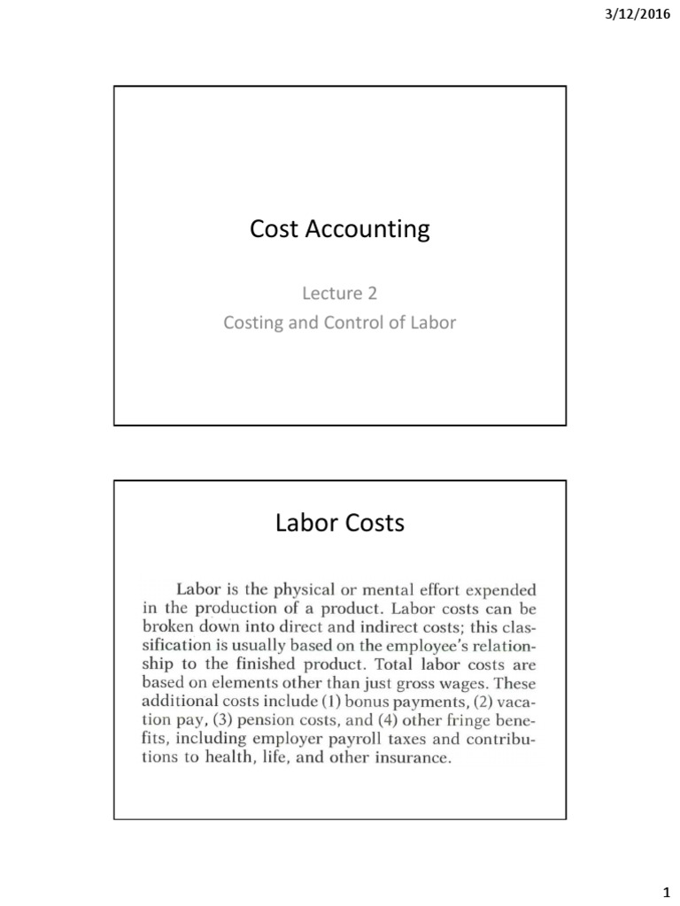 Cost Accounting - Lecture 2 | PDF | Overtime | Salary