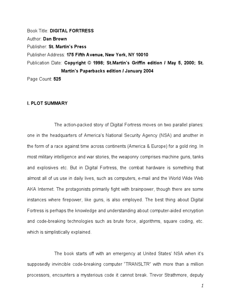 Digital Fortress Book Review Final | Download Free PDF | National ...