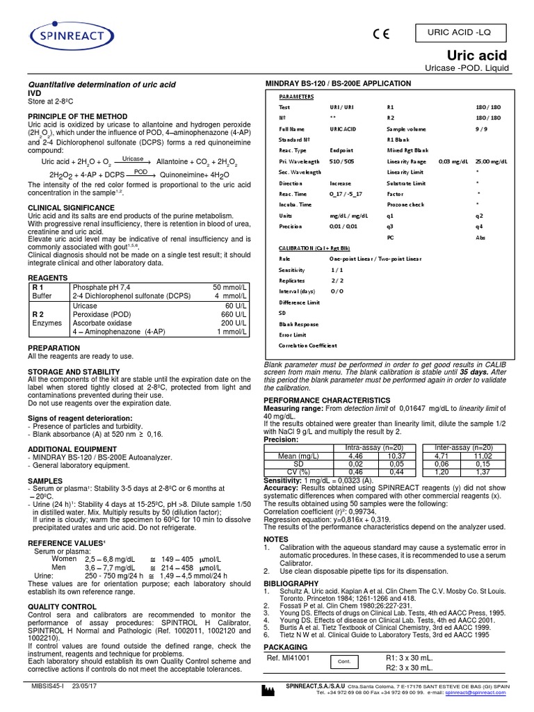 Mi41001 - Uric - Acid-Lq - 2017 | PDF | Magnesium | Chemistry