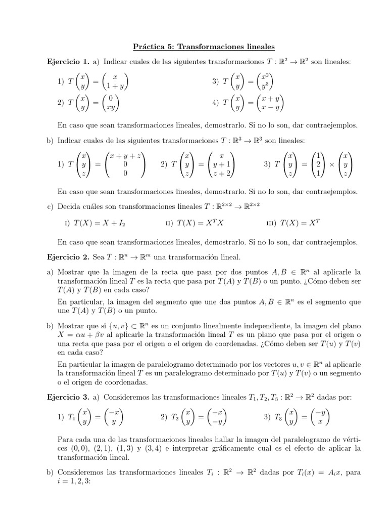 ALG Practica 5 v2 2C22 | PDF | Mapa lineal | Geometria clasica