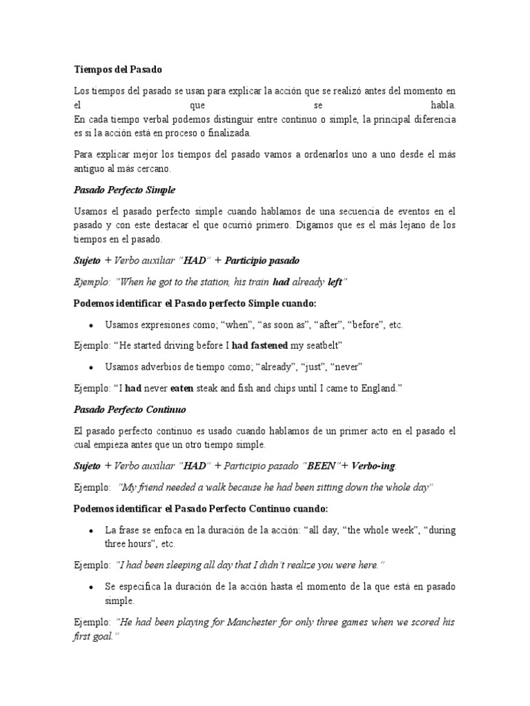 Tiempos Del Pasado | PDF | Verbo | Asunto (gramática)