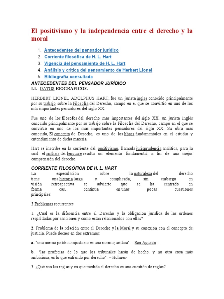 El Positivismo y La Independencia Entre El Derecho y La Moral RESUMEN | PDF | Positivismo ...