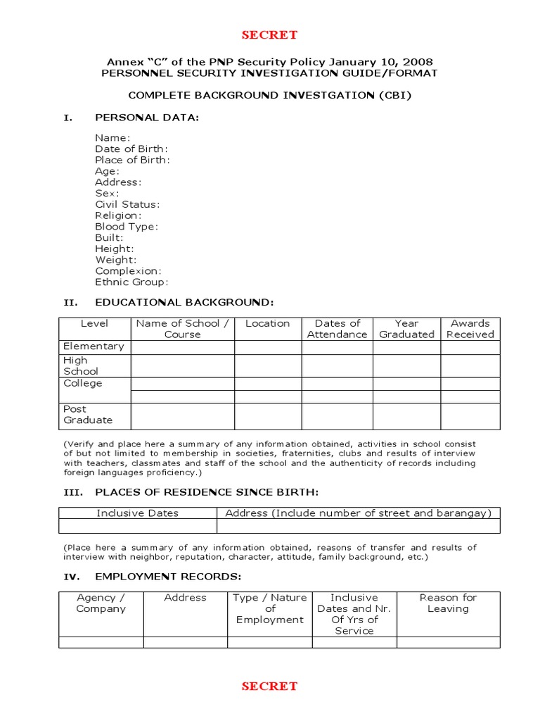 KALASAG Personnel Security Investigation | PDF | Background Check | Citizenship