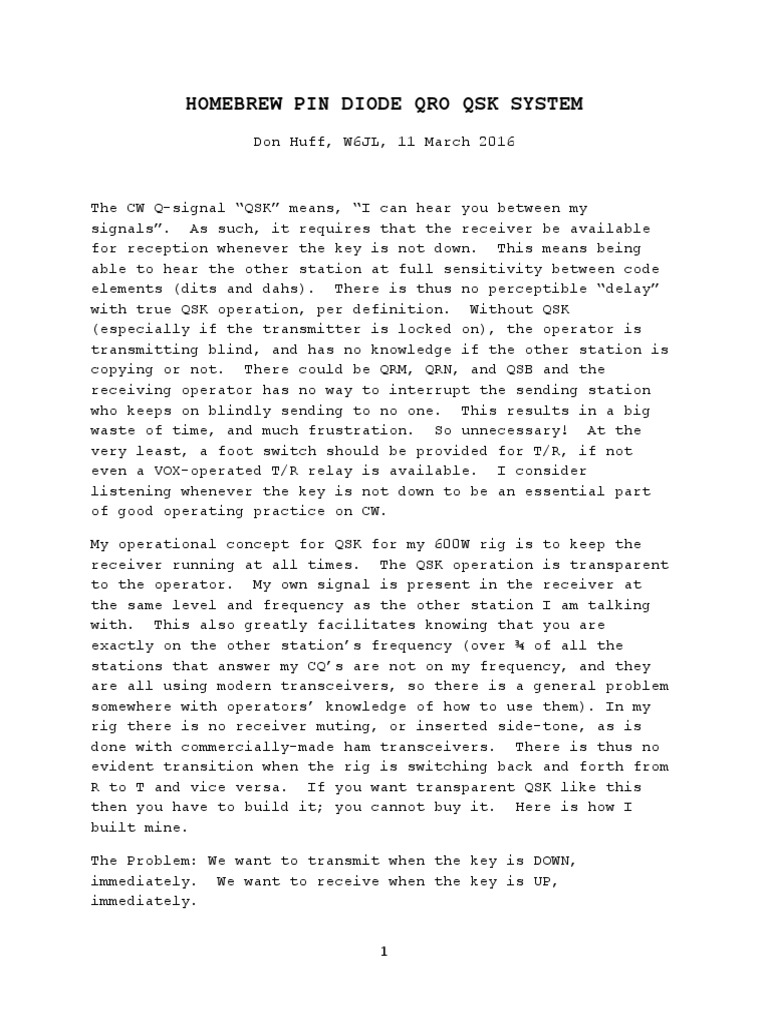 w6jl Improved QSK System Mar 2016 | PDF | Diode | Field Effect Transistor