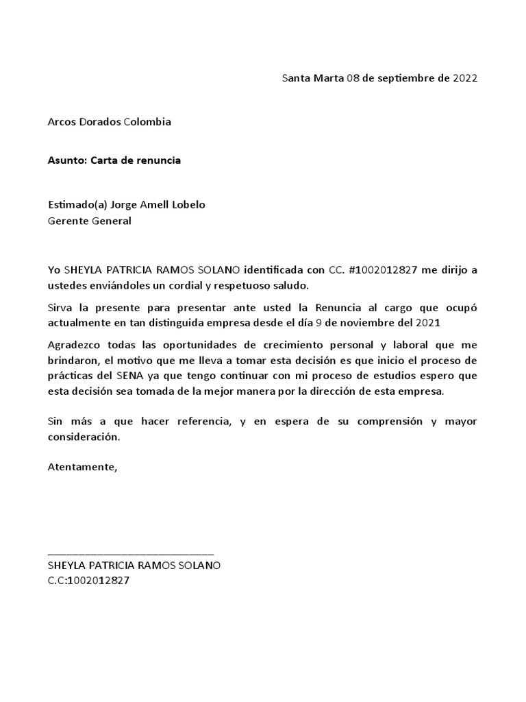 Carta de Renuncia Voluntaria | PDF