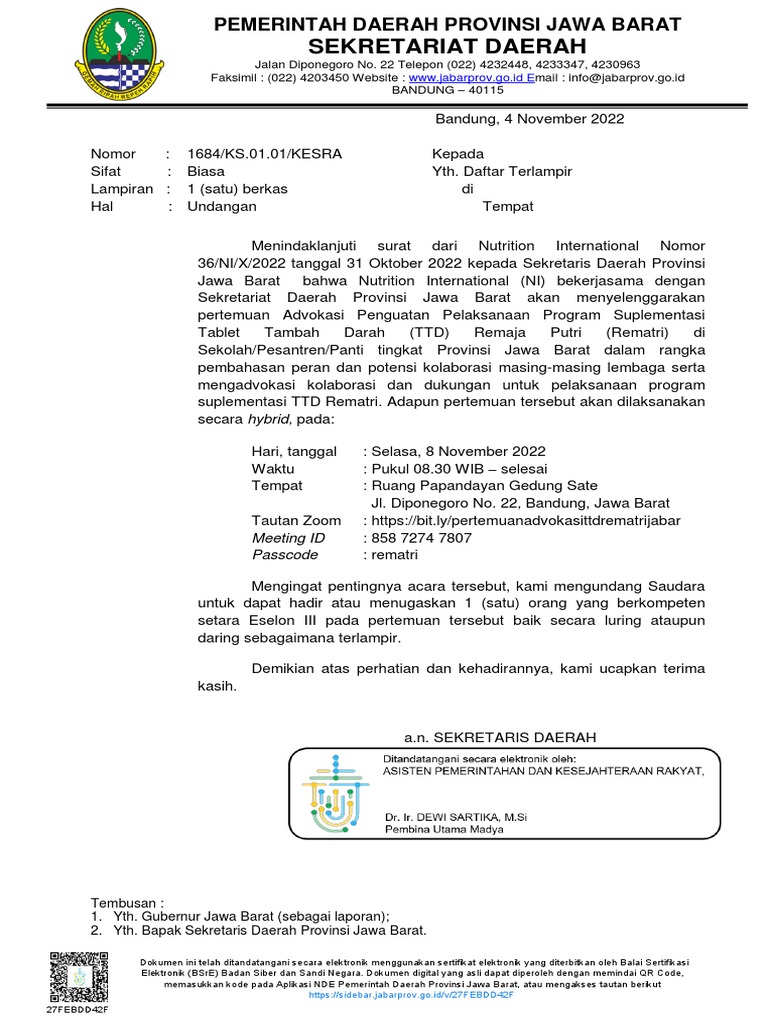 Undangan Pertemuan Advokasi TTD Rematri | PDF