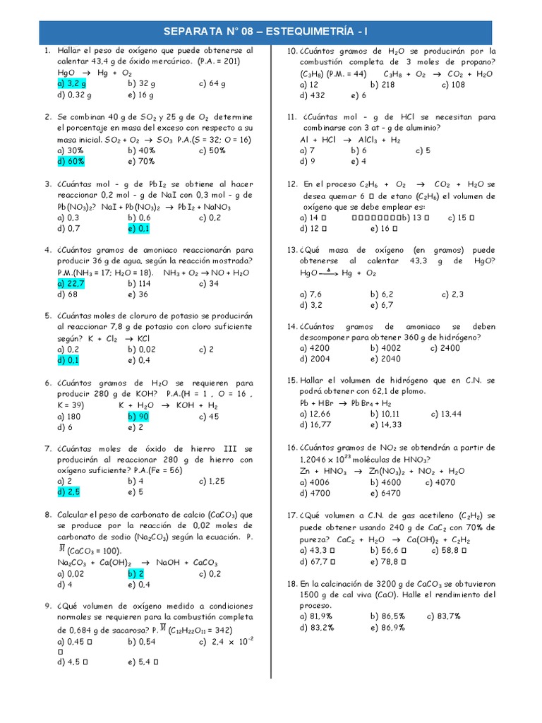 Separata #08 - Estequiometría | PDF | Compuestos químicos | Naturaleza