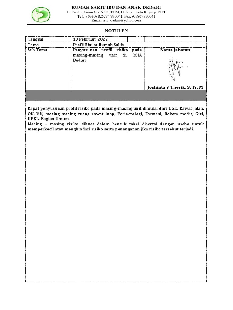 NOTULEN Rapat Profil Risiko Dedari | PDF