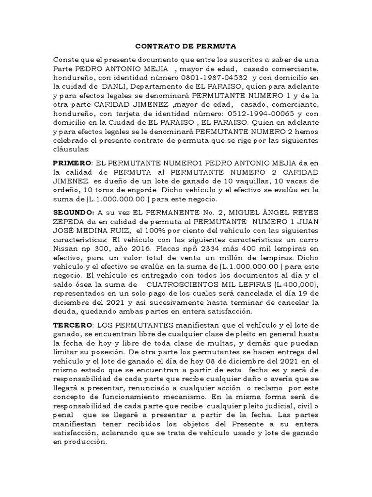 Contrato de Permuta | PDF