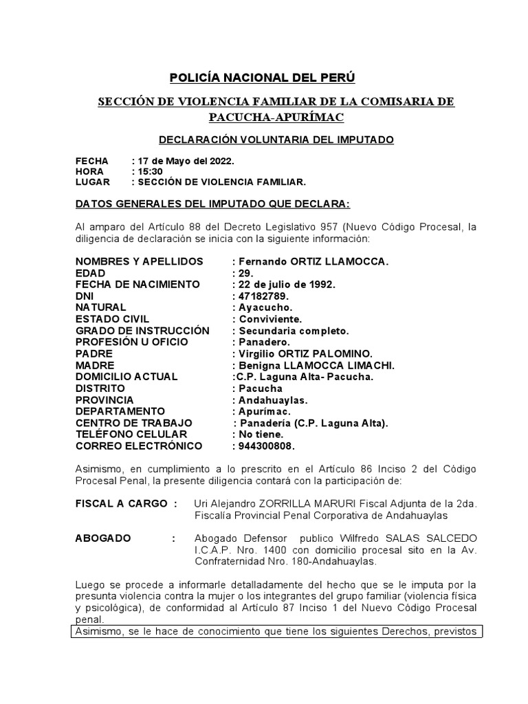 DECLARACION CON ABOGADO - Fernando | Descargar gratis PDF | Crimen y violencia | Crímenes