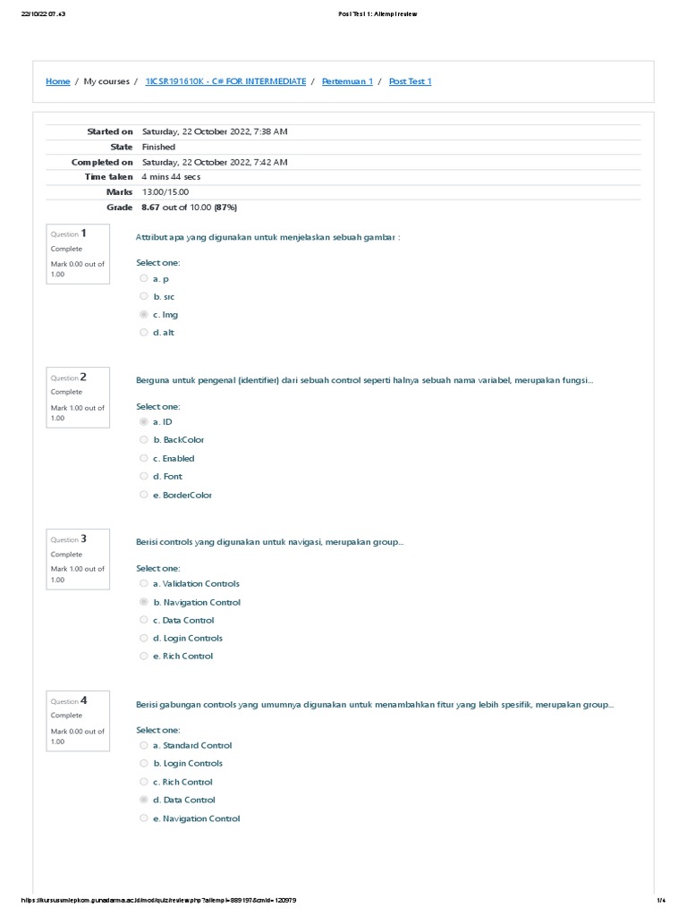 Post Test 1 - Attempt Review | PDF