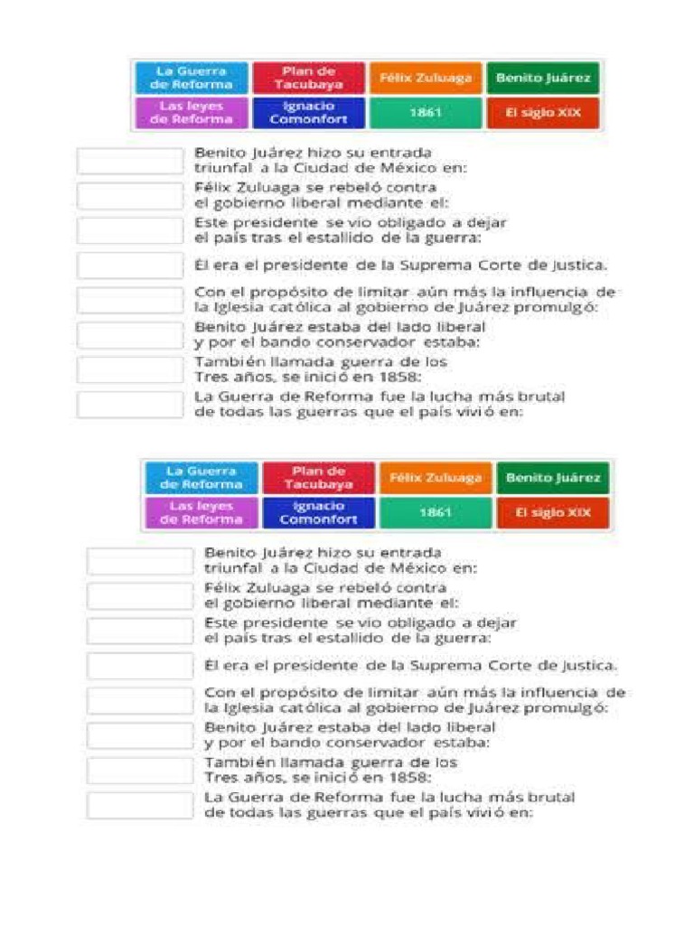 Actividades de La Guerra de Reforma | PDF