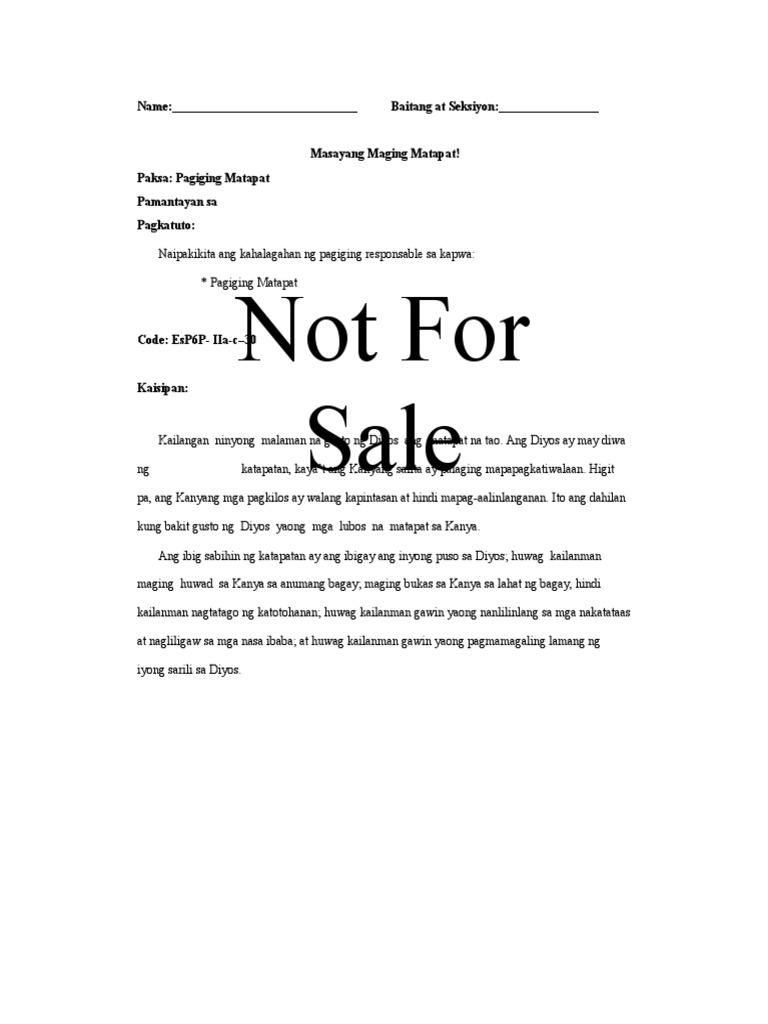 EsP6 Q2 W5 Worksheet | PDF