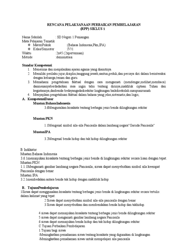 RPP Siklus 1 | PDF | Karier & Perkembangan
