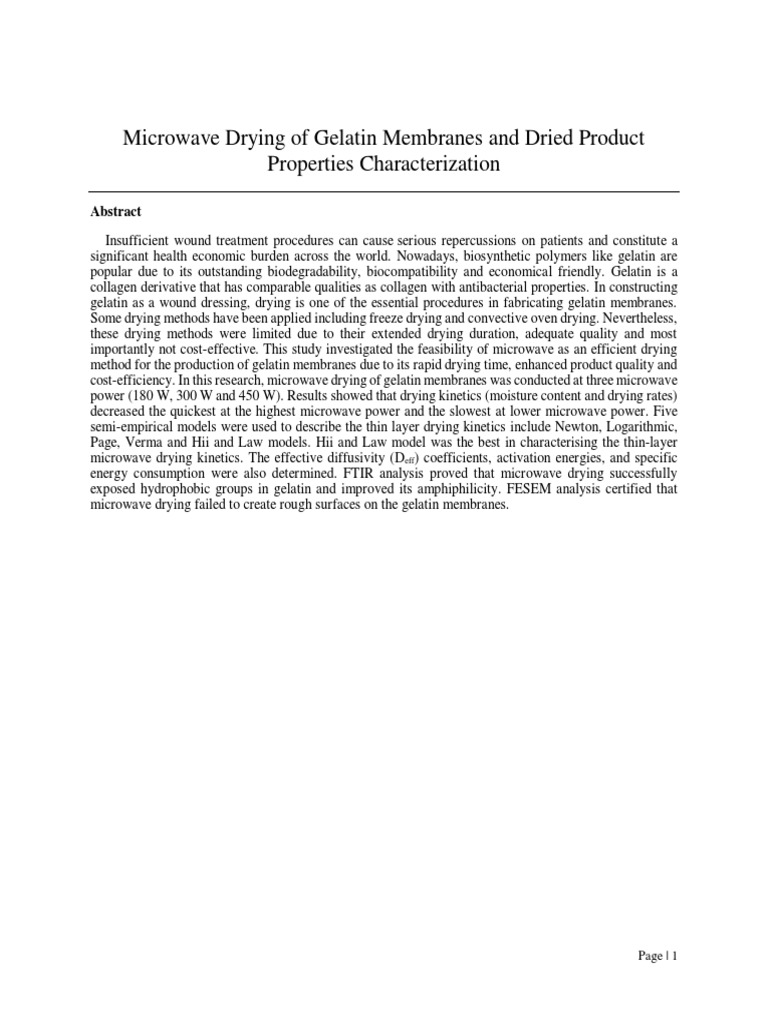 Microwave Drying of Gelatin Membranes and Dried Product Properties ...