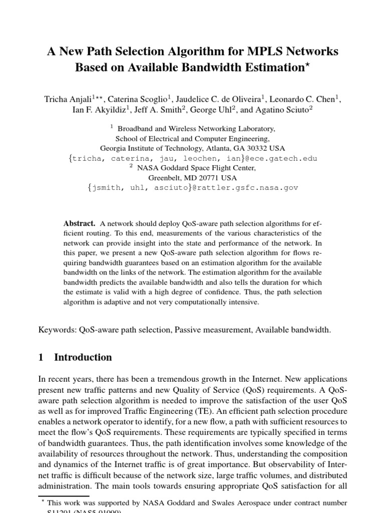 A New Path Selection Algorithm For MPLS Networks Based On Available Bandwidth Estimation | PDF ...