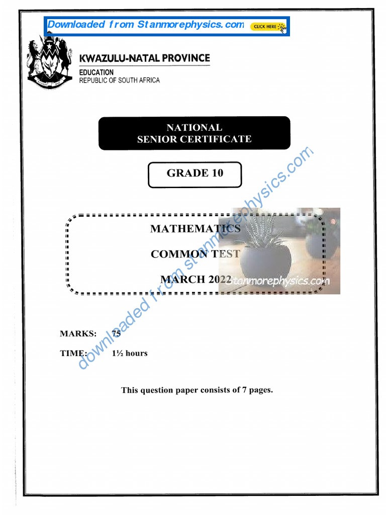 Maths Grade 10 March 2022 QP and Memo | PDF | Mathematics | Elementary ...