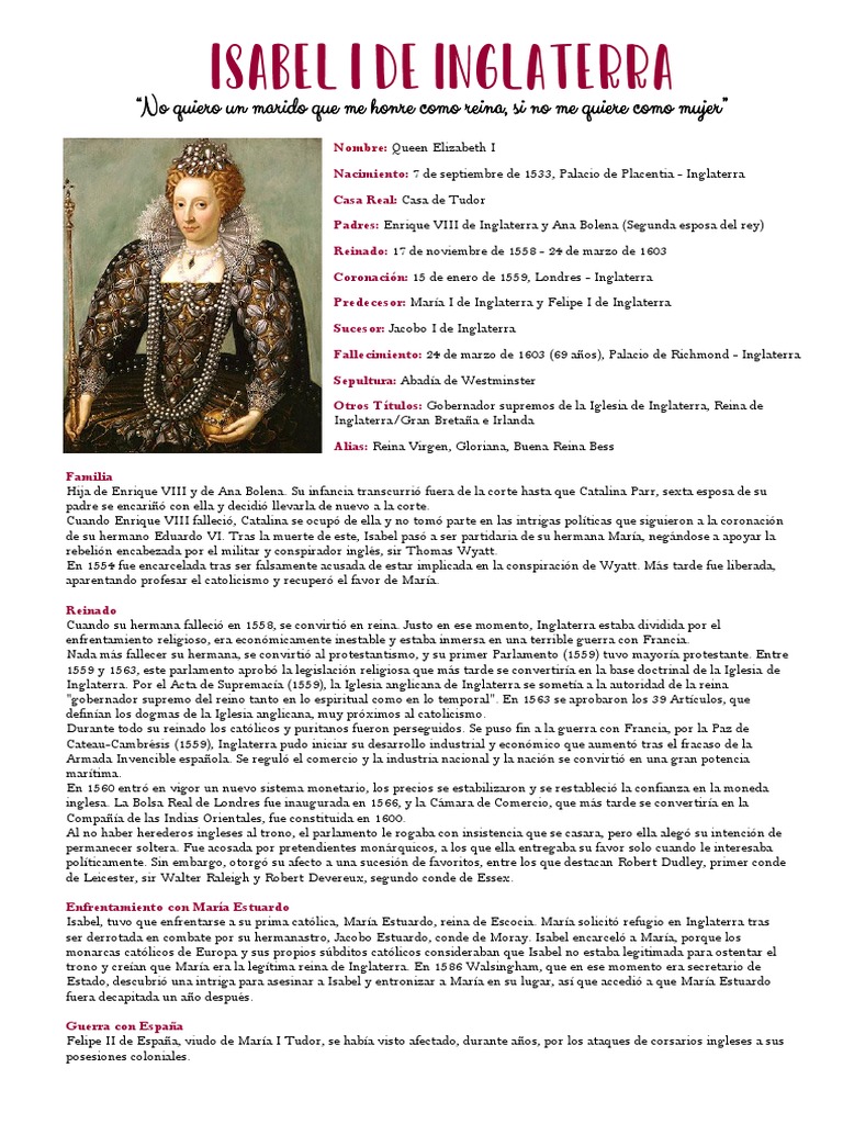 Isabel I de Inglaterra Biografía | PDF | María, reina de los escoceses ...