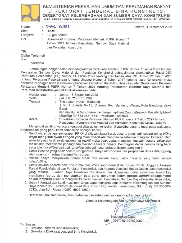 Surat Undangan Sosialisasi Permen 7 Ref1 | PDF
