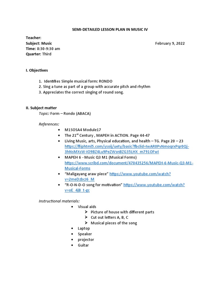 LESSON PLAN 2 Final | PDF | Songs | Lesson Plan