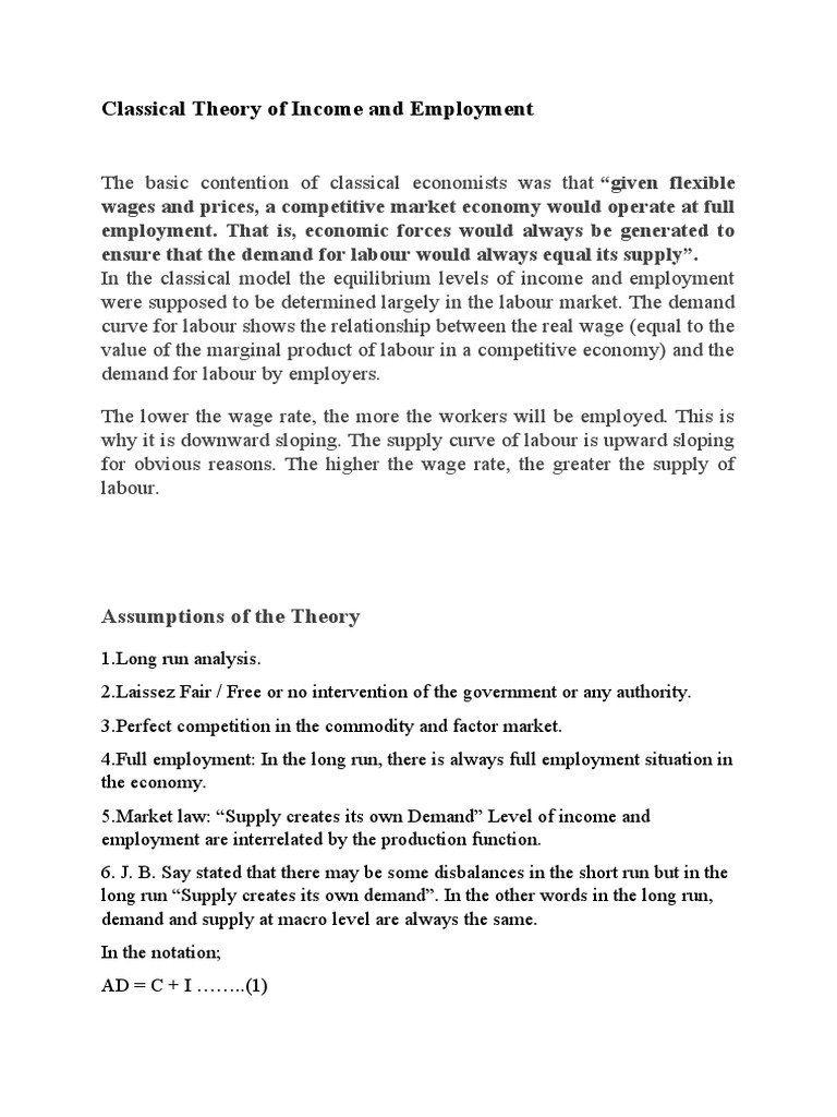 Classical Income and Employment Theory | PDF | Supply And Demand ...