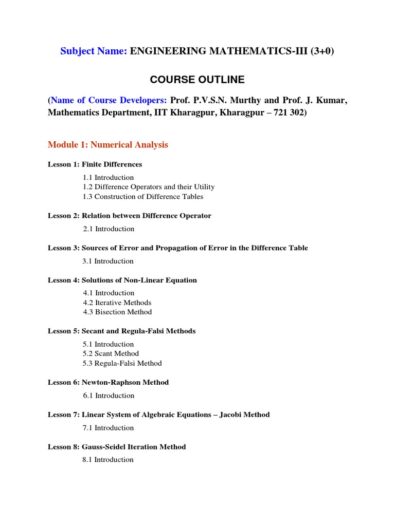Course Outline - Engineering Mathematics - III | PDF | Laplace Transform | Interpolation