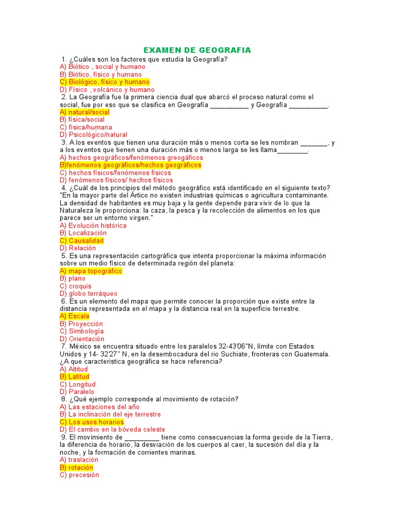 EXAMEN de GEOGRAFIA (Ciencias Experimentales) | PDF | Tierra | Geografía