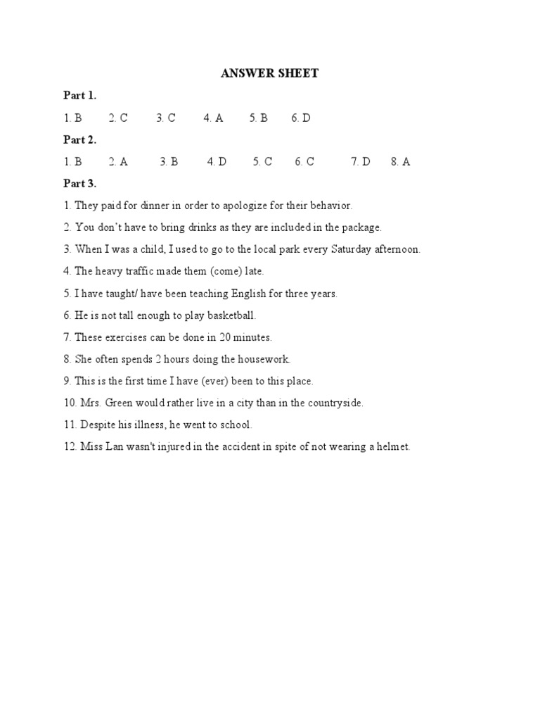 Answer Sheet | PDF