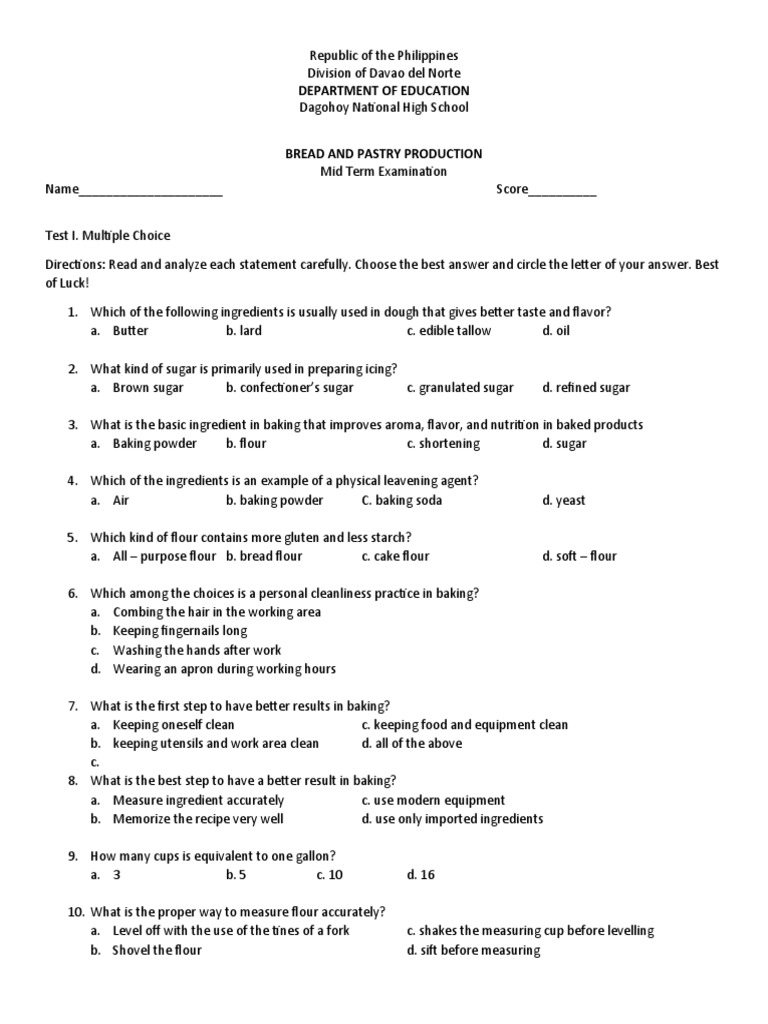 Bread and Pastry Products Midterm Exam | PDF | Flour | Baking Bread and Pastry Products Midterm Exam | PDF | Flour | Baking
