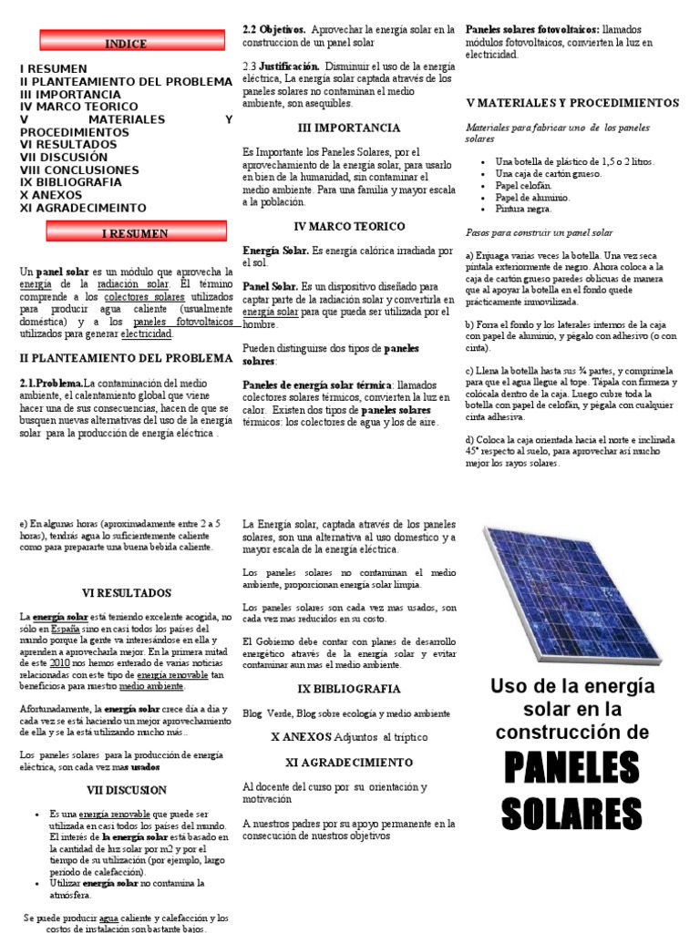 Tríptico sobre Paneles Solares | PDF | Energía solar | Panel solar