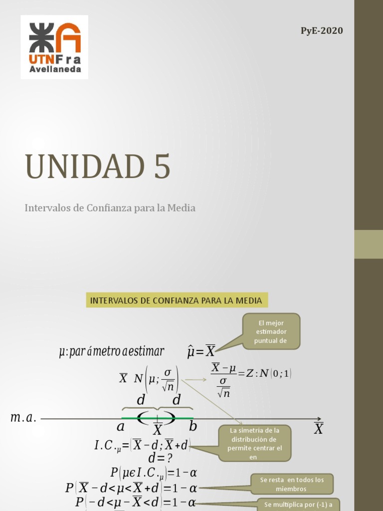 U5 - 5°) Intervalos de Confianza para La Media | PDF | Intervalo de confianza | Teoría estadística