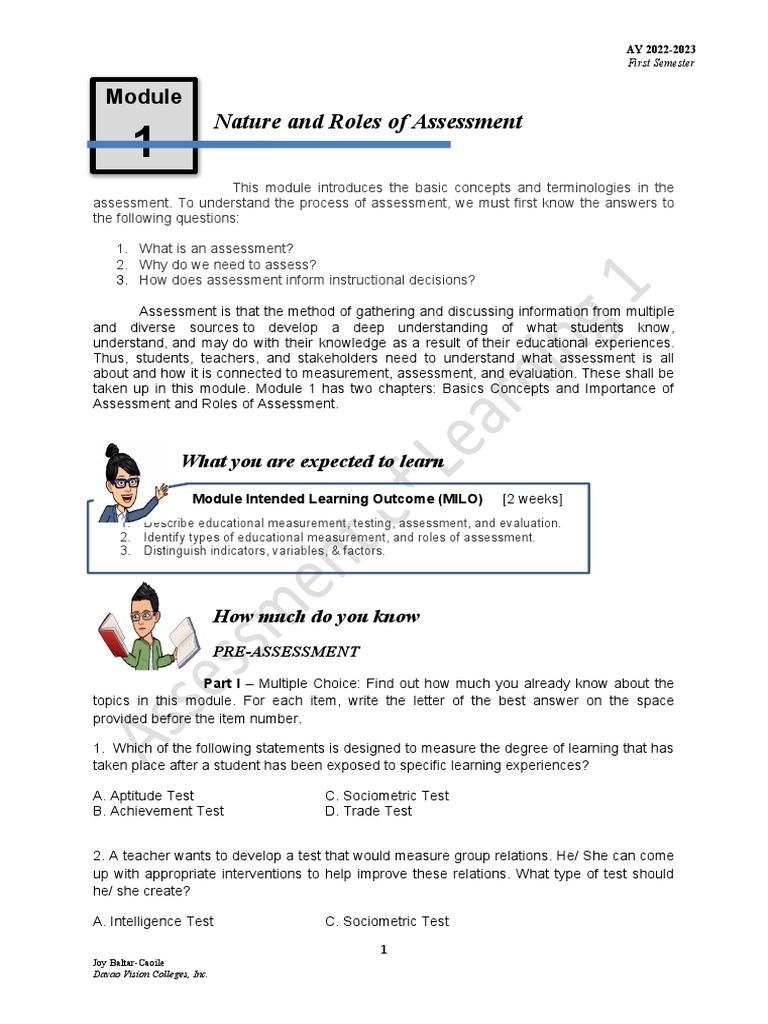 m1 Assessment of Learning 1 | PDF | Educational Assessment | Test ...